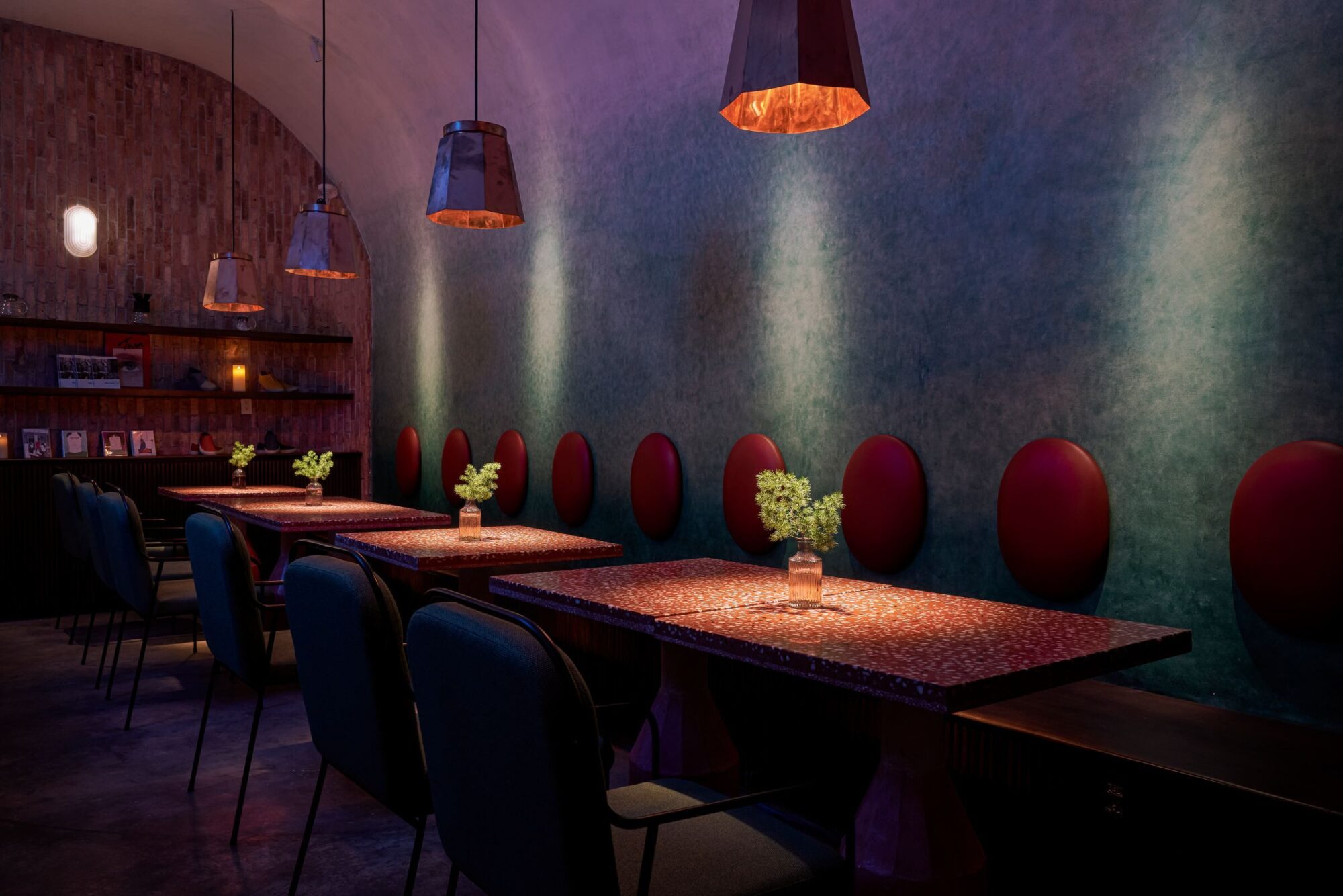 Okkio Caffe design features colorful and cinema-like interiors