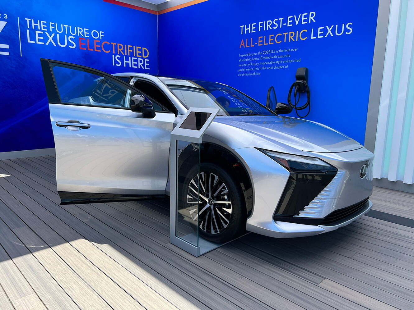 Lexus RZ 450e is on display at the 2022 Electrify Expo in Los Angeles
