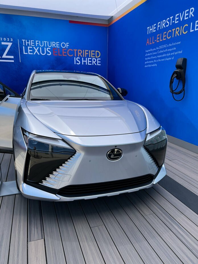 Lexus RZ 450e is on display at the 2022 Electrify Expo in Los Angeles